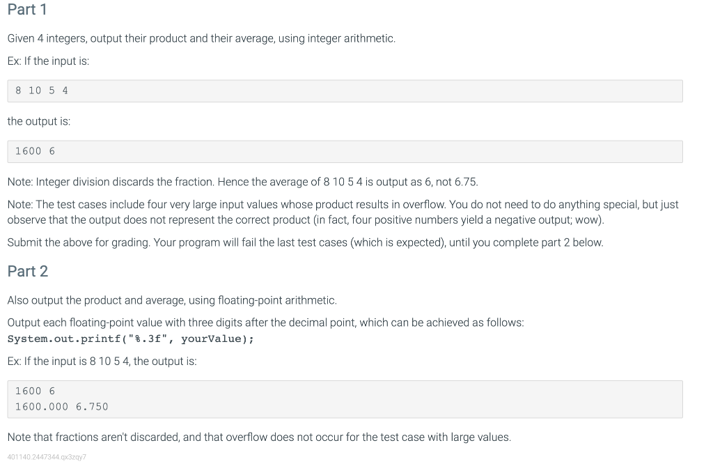 Solved Part 1 Given 4 integers, output their product and | Chegg.com