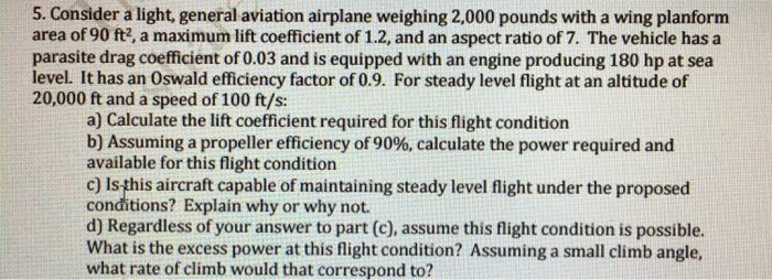 Solved Consider alight, general aviation airplane weighing | Chegg.com