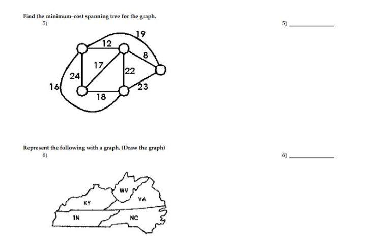 Solved 5) Find the minimum-cost spanning tree for the graph. | Chegg.com
