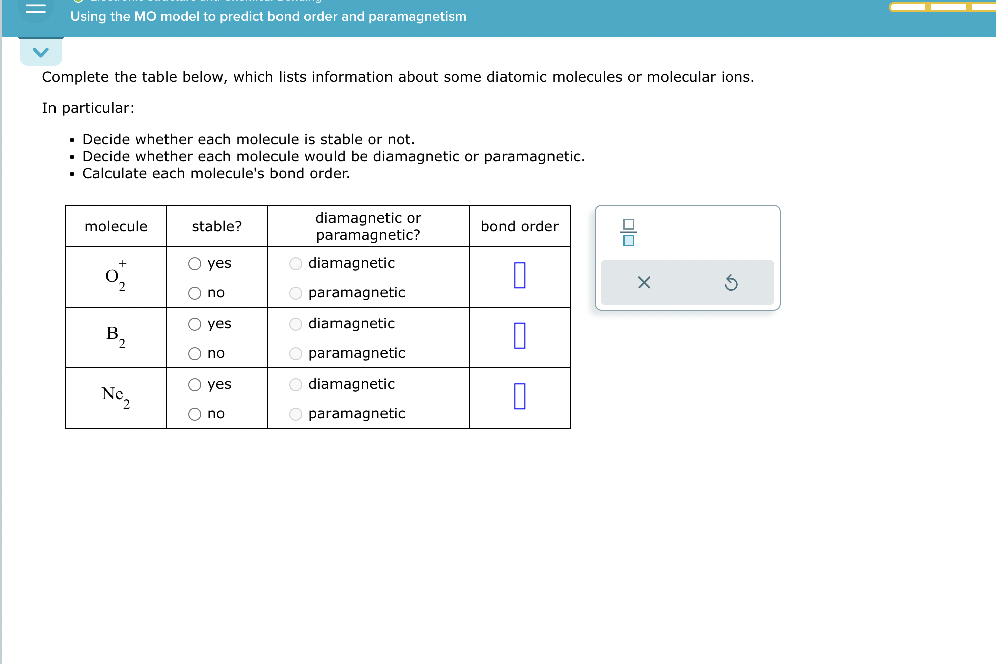 Solved Using the MO model to predict bond order and | Chegg.com