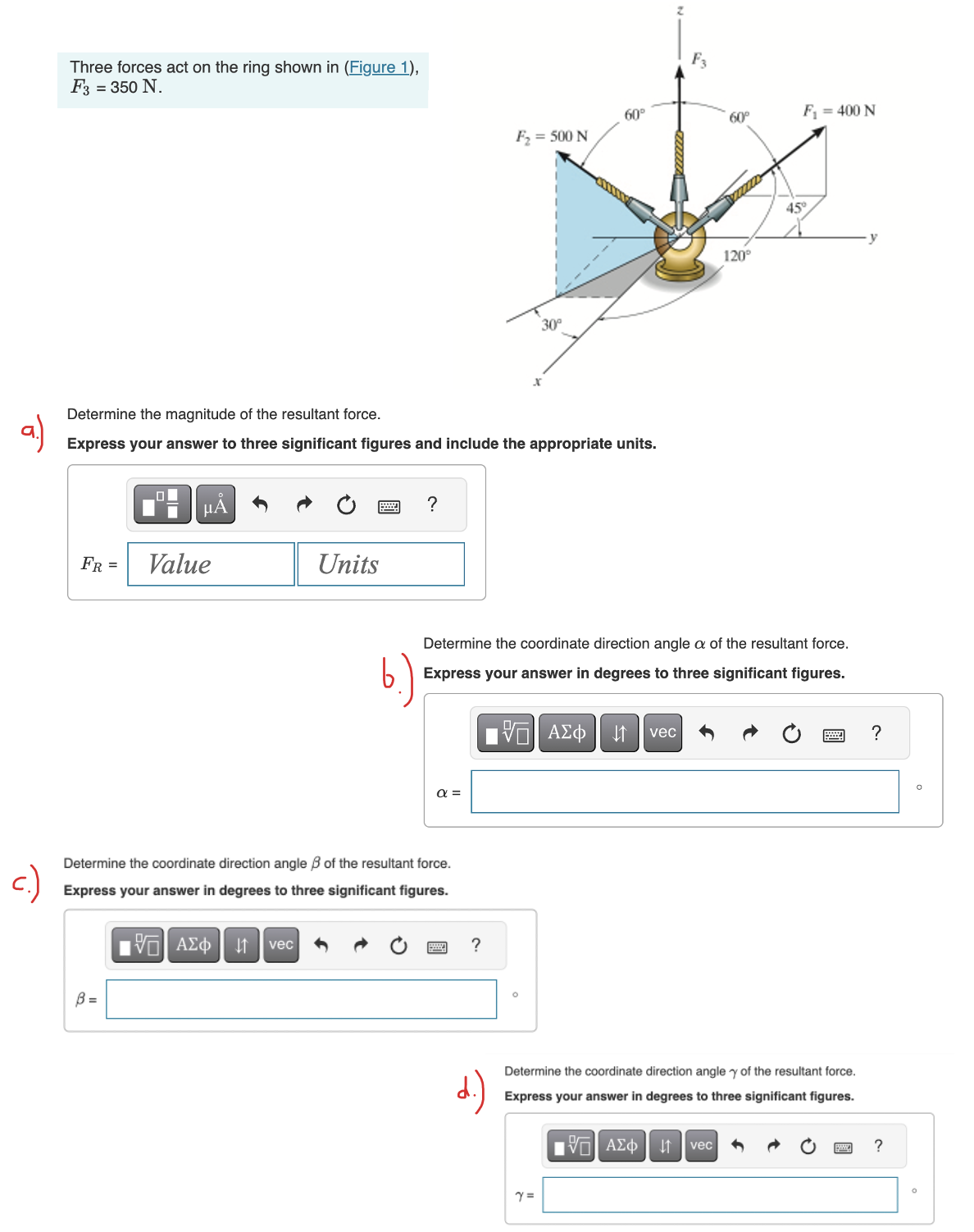 Solved Three forces act on the ring shown in (Figure | Chegg.com