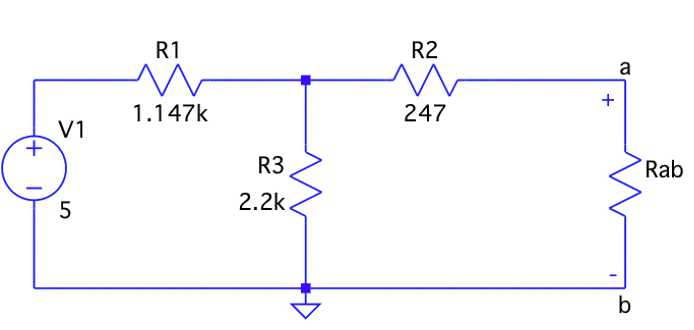 Solved R1 R2 a + 1.147k 247 V1 + R3 Rab - 5 2.2k b | Chegg.com