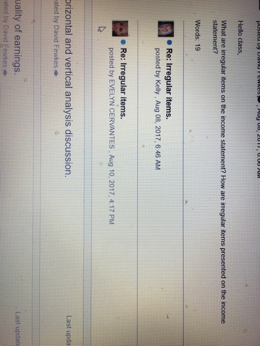 Solved What are irregular items on the income statement? How | Chegg.com