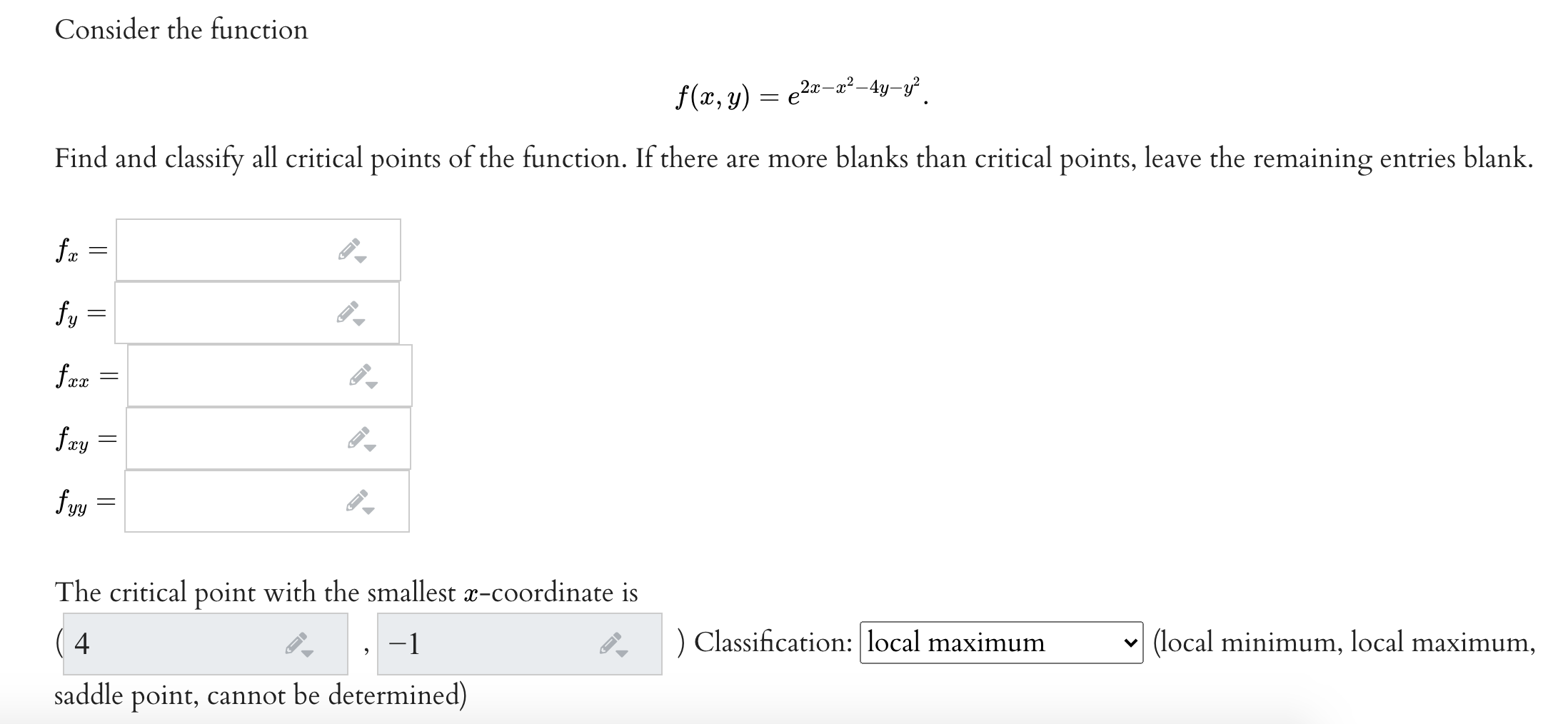Solved Consider the function f(x,y) = €22-22-47-32 – 4yy. | Chegg.com