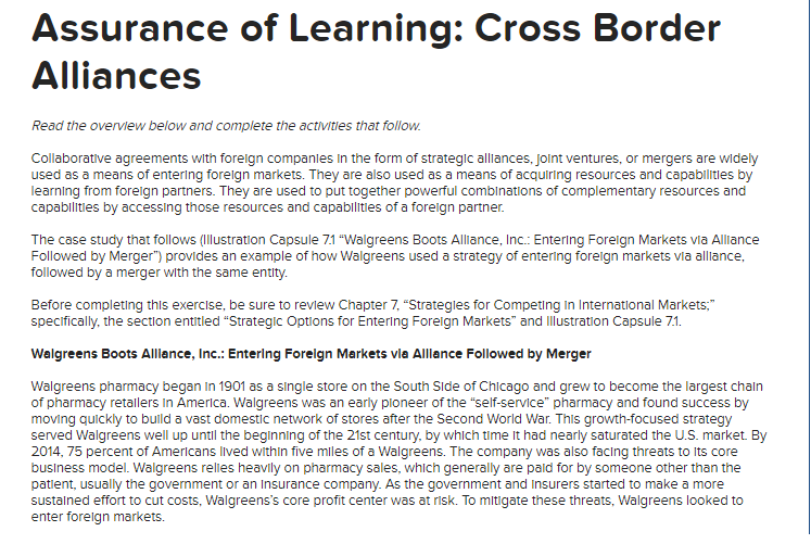 Solved Assurance of Learning: Cross Border Alliances Read | Chegg.com