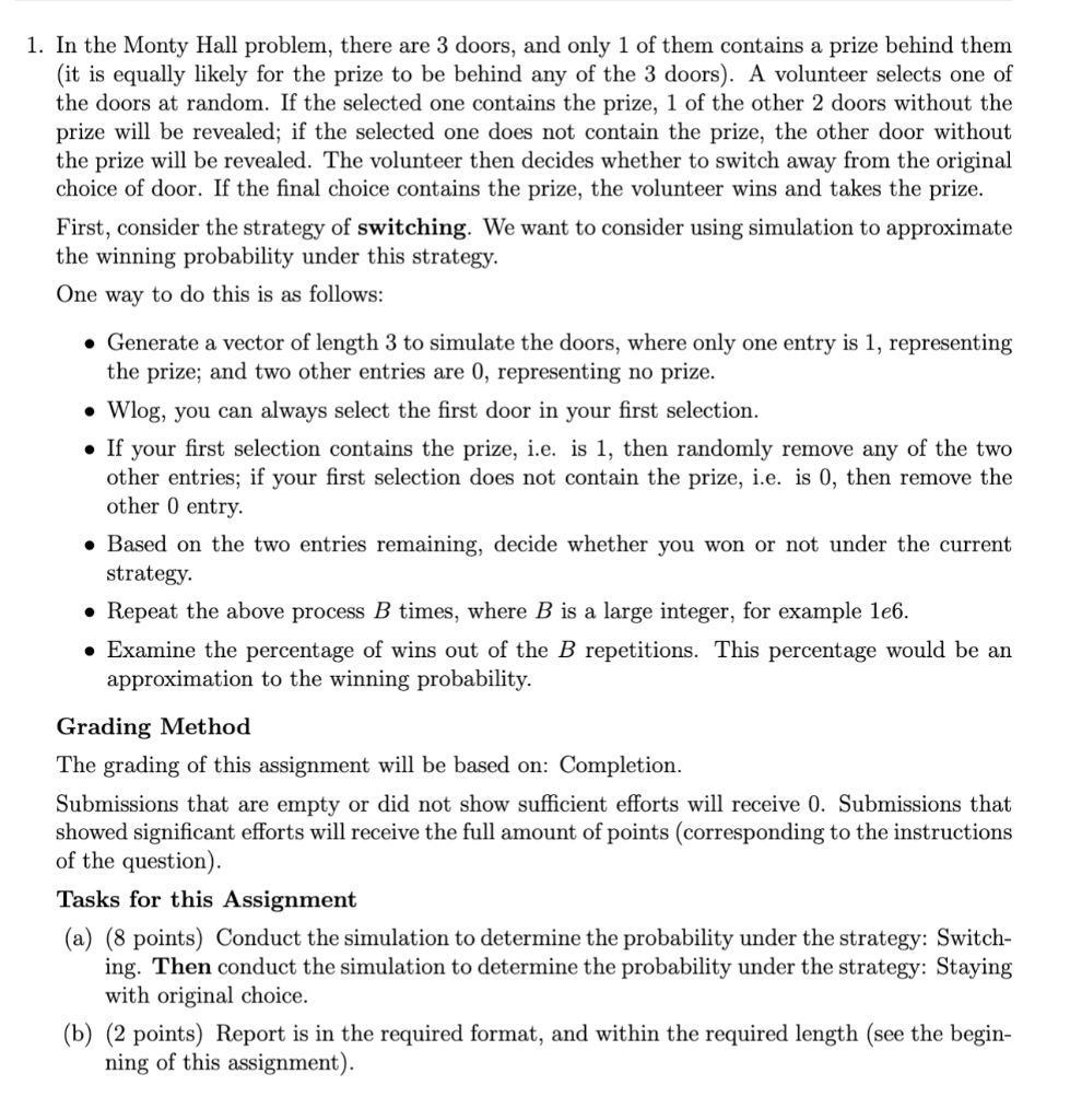 Solved In the Monty Hall problem, there are 3 doors, and | Chegg.com