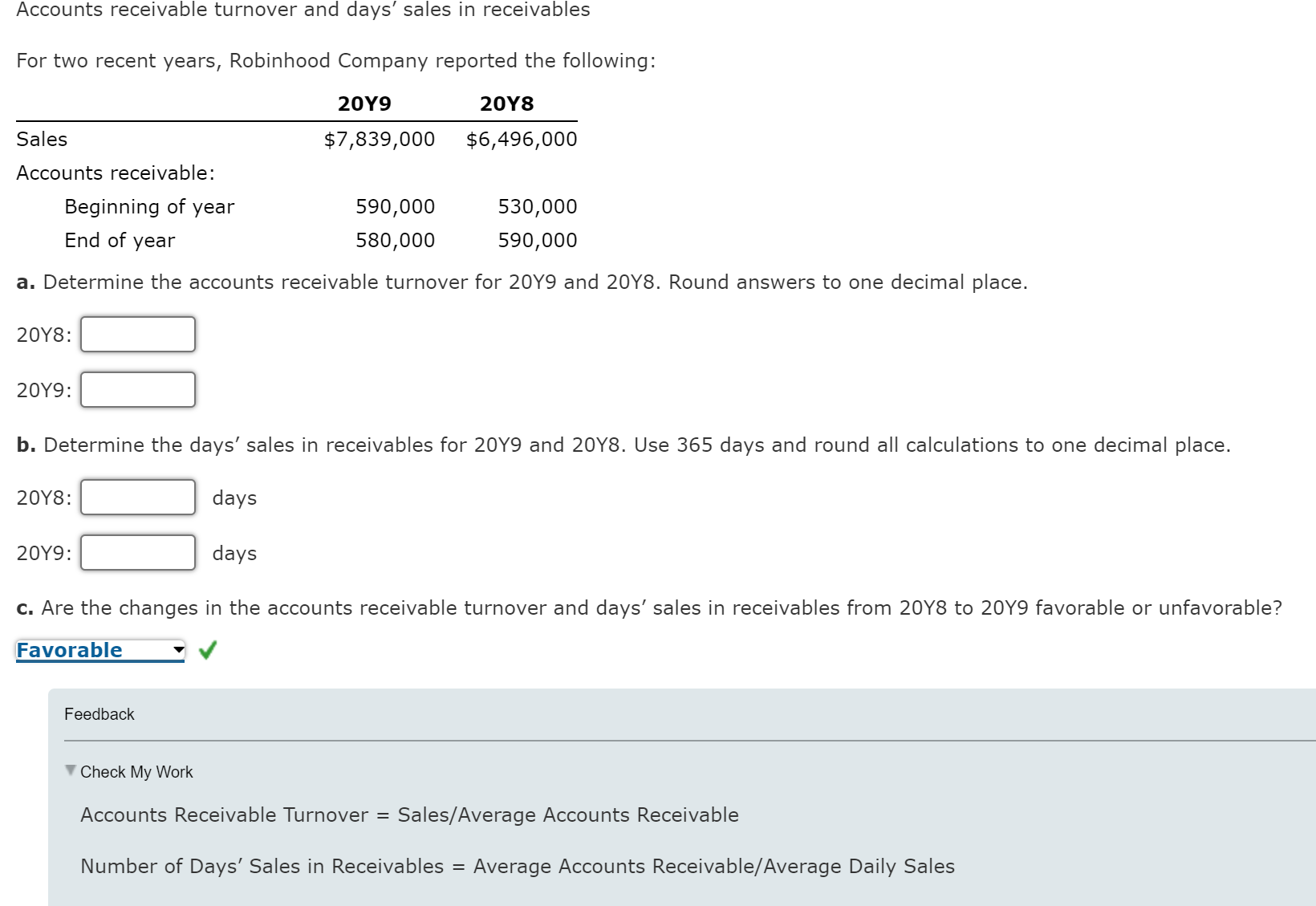 Solved Accounts receivable turnover and days' sales in | Chegg.com
