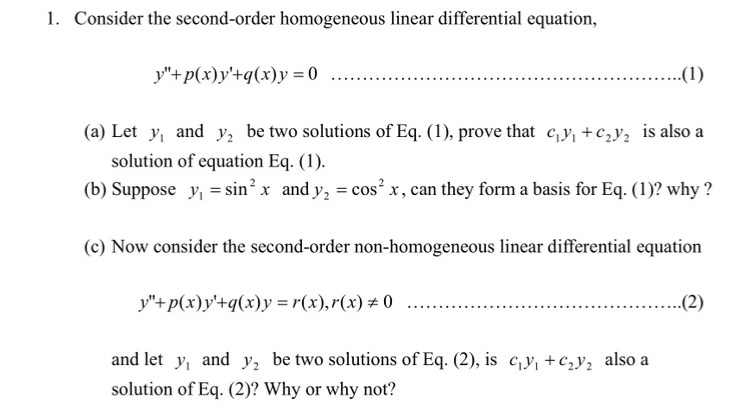 Solved 1. Consider the second-order homogeneous linear | Chegg.com