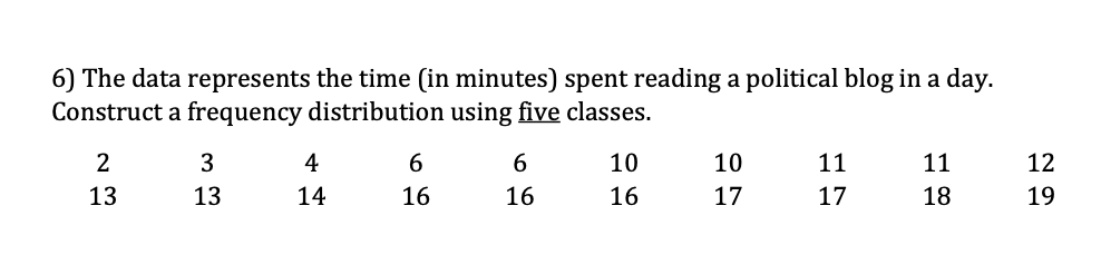 Solved 6) The data represents the time (in minutes) spent | Chegg.com