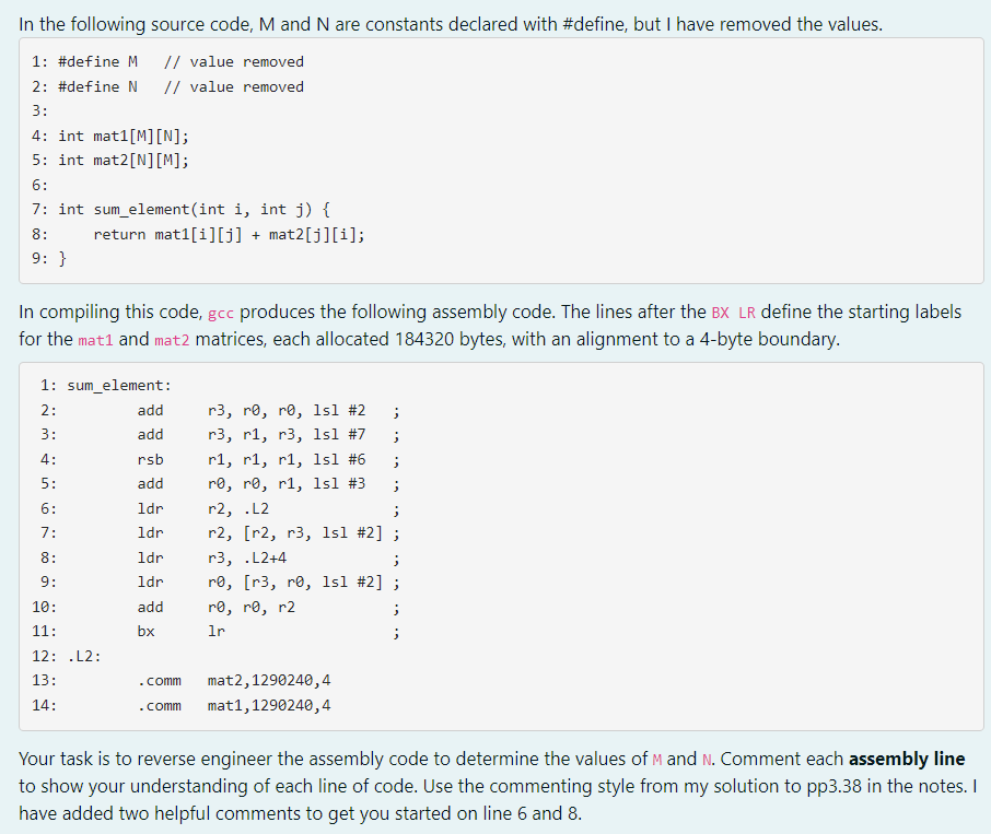 Solved In the following source code, M and N are constants | Chegg.com
