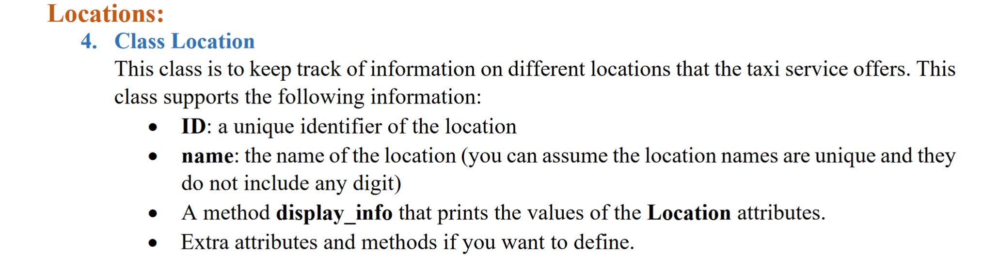 Solved ocations: 4. Class Location This class is to keep | Chegg.com