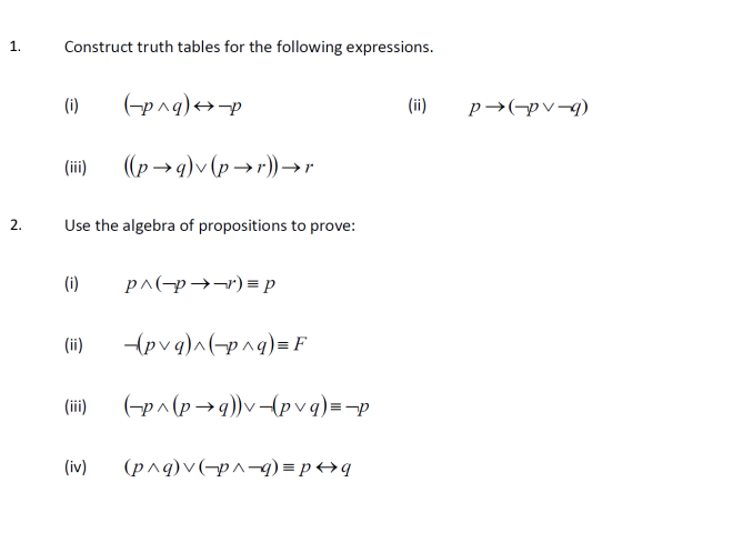 Solved 1. Construct truth tables for the following | Chegg.com