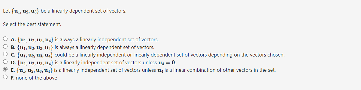Solved Let {u1,u2,u3} be a linearly dependent set of | Chegg.com