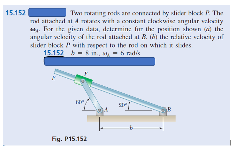 Solved 15.152 Two rotating rods are connected by slider | Chegg.com