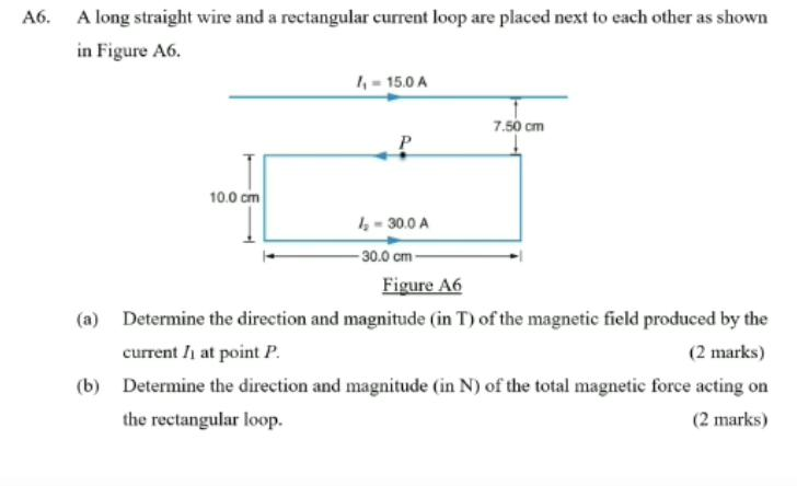 Solved A6. A long straight wire and a rectangular current | Chegg.com