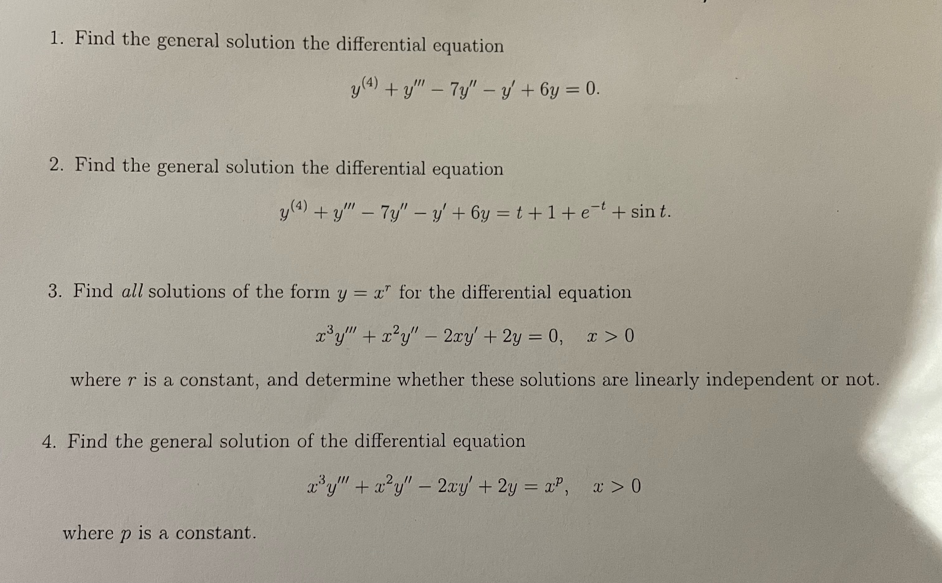 Solved 1. Find the general solution the differential | Chegg.com