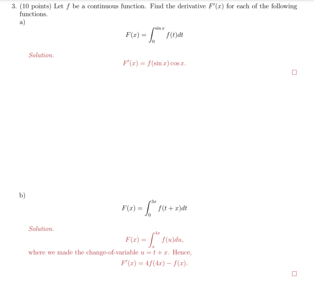 Solved 3. (10 points) Let f be a continuous function. Find | Chegg.com
