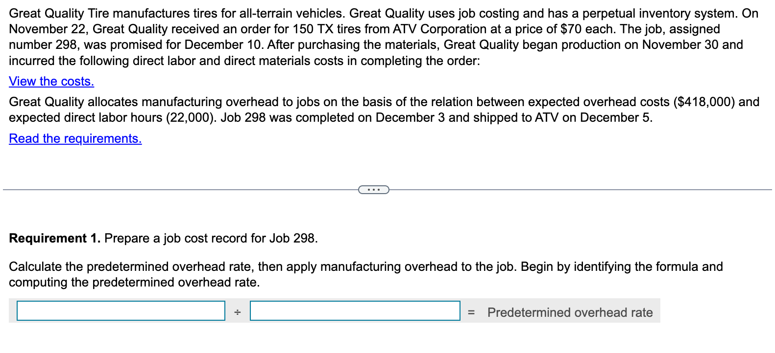 Solved Requirements 1. Prepare a job cost record for Job | Chegg.com