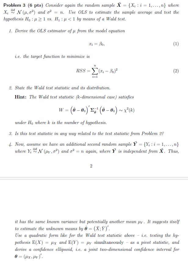 Solved Problem 3(6pts) Consider again the random sample | Chegg.com