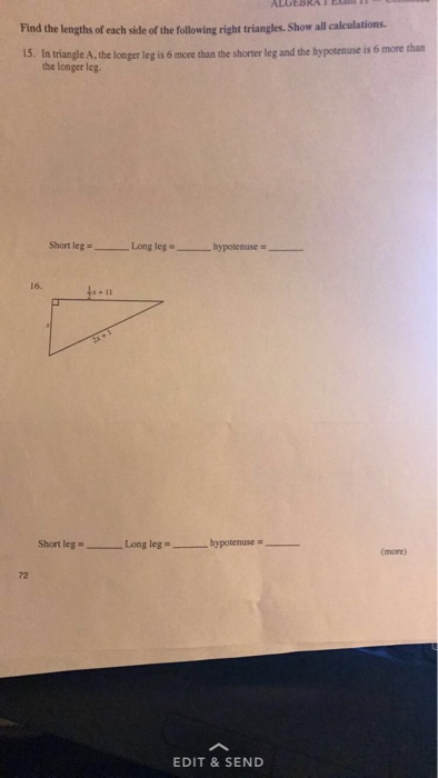 Solved Find the lengths of each side of the following right | Chegg.com
