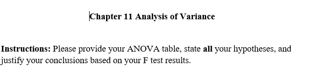 [Solved]: Chapter 11 Analysis of Variance Instructions: Ple