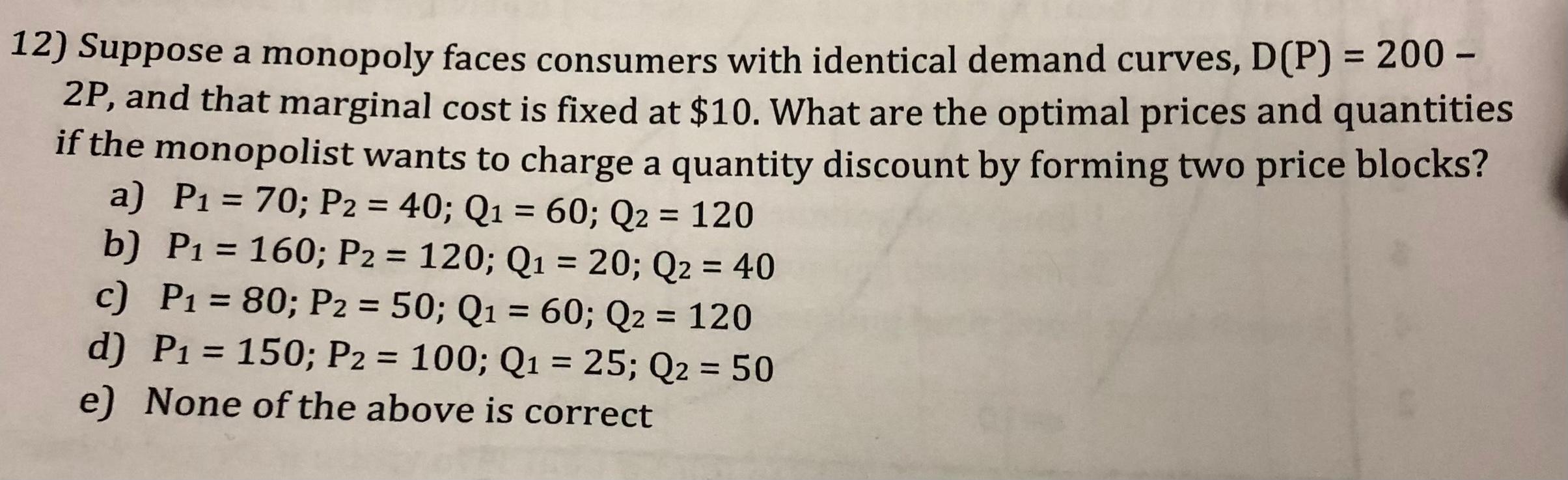Solved 12) Suppose a monopoly faces consumers with identical | Chegg.com