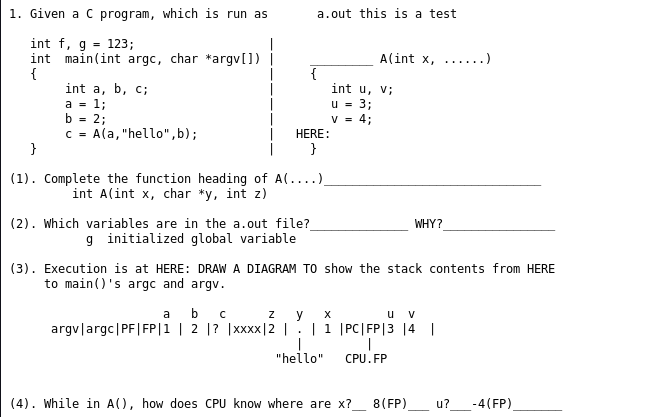 Solved (1). Complete the function heading of A(…) int A( int | Chegg.com