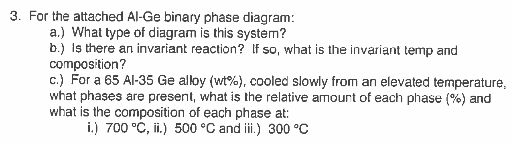 Solved 3. For the attached Al-Ge binary phase diagram: a.) | Chegg.com