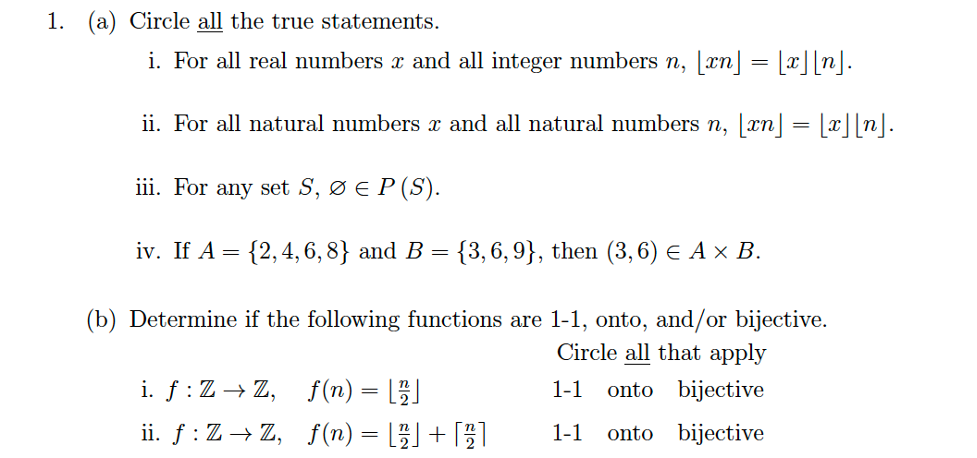 Solved 1. (a) Circle all the true statements. i. For all | Chegg.com