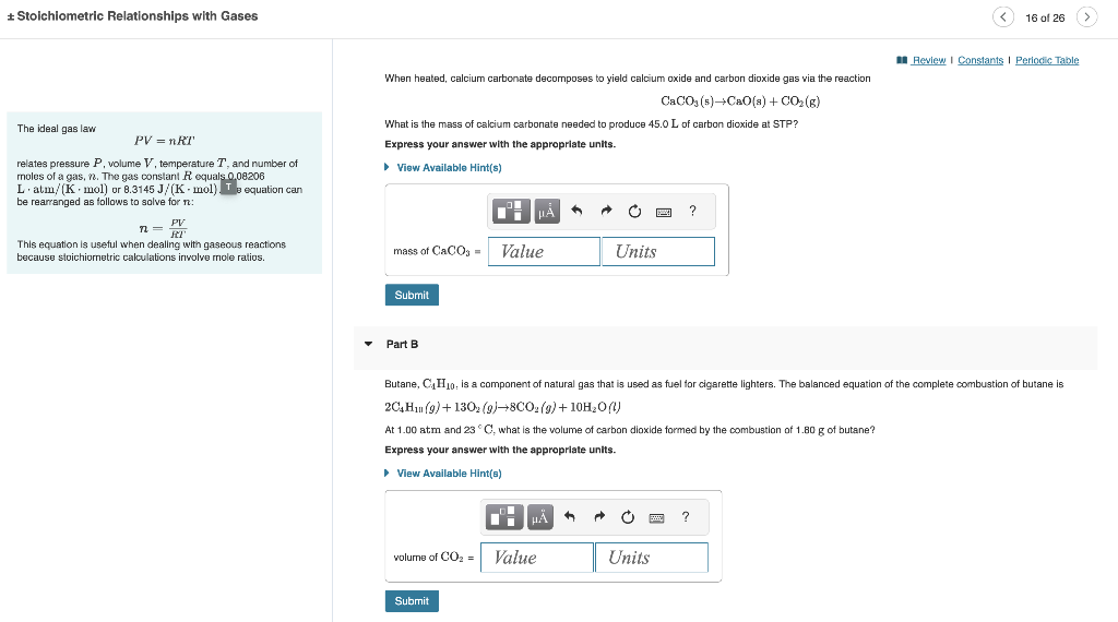 Solved ± Stoichiometric Relationships with Gases 16 of 26 | Chegg.com