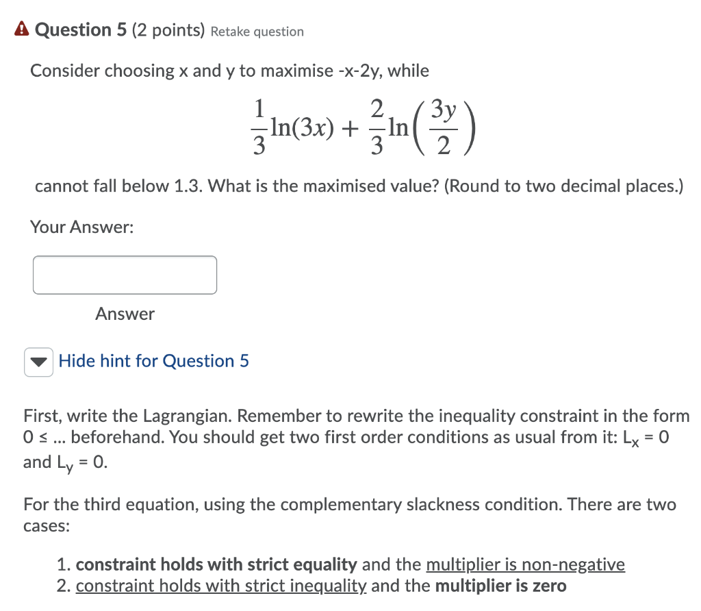 Solved A Question 5 (2 points) Retake question Consider | Chegg.com