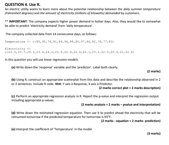 Solved QUESTION 4. Use R. An electric utility wants to learn | Chegg.com