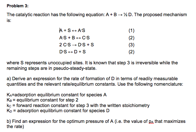 Solved The catalytic reaction has the following equation: | Chegg.com