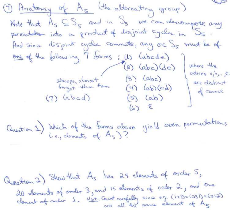 Solved (7) Anatomy of A5 (the alternating group) Note that | Chegg.com