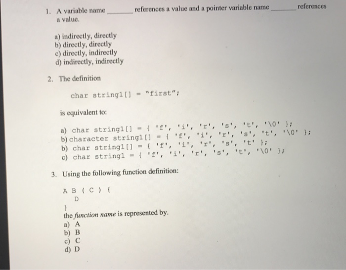 Solved A Variable Name A Value 1 References A Value And A 