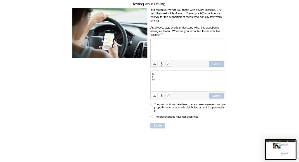 Solved Texting while Driving In a recent sursy of 820 teans | Chegg.com