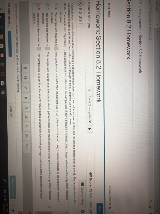 Solved 1752 ection 8.2 Homework MGT 2040 Homework: Section | Chegg.com Solved 1752 ection 8.2 Homework MGT 2040 Homework: Section | Chegg.com