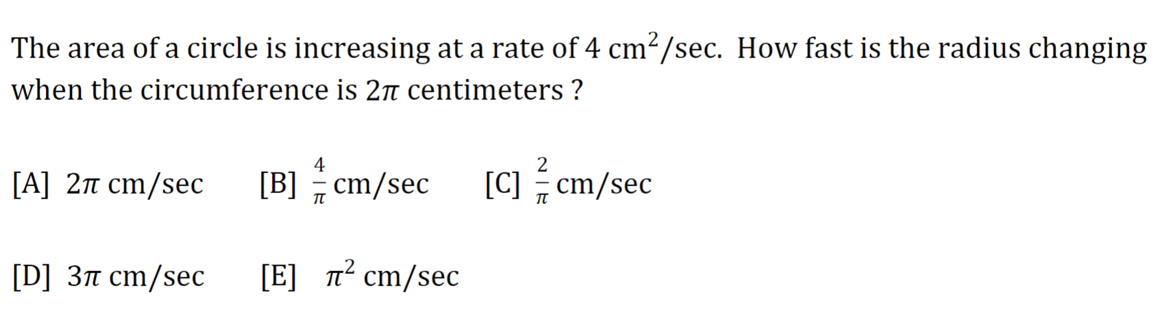 Solved The area of a circle is increasing at a rate of 4 | Chegg.com