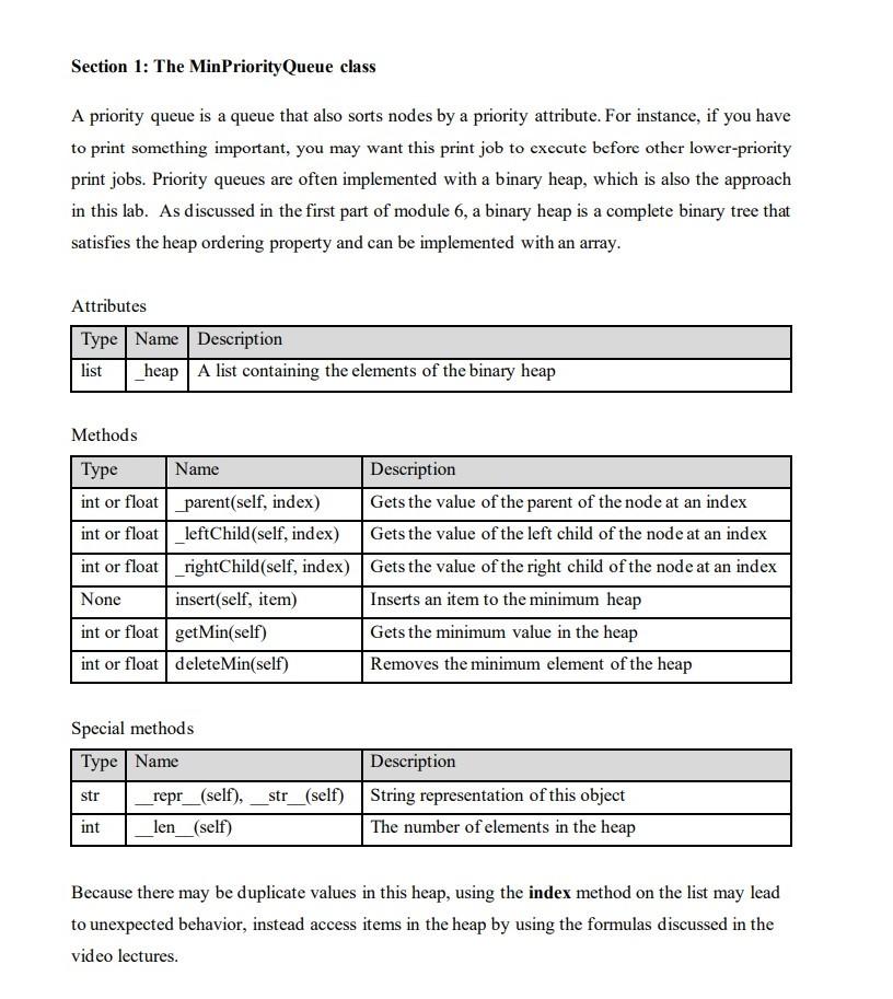 Solved Section 1: The MinPriority Queue class A priority | Chegg.com