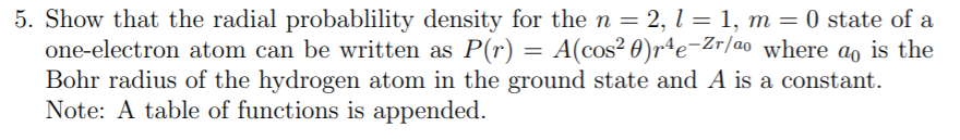 Solved Show that the radial probability density for the n = | Chegg.com