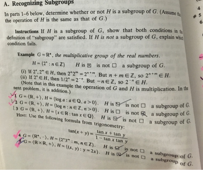 Solved In parts 1-6 below, determine whether or not H is a | Chegg.com