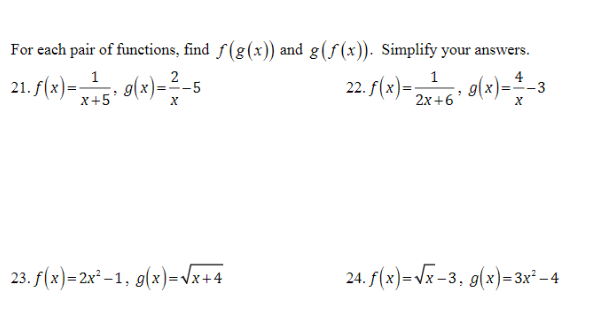 Solved For each pair of functions, find f(g(x)) and g(f(x)). | Chegg.com