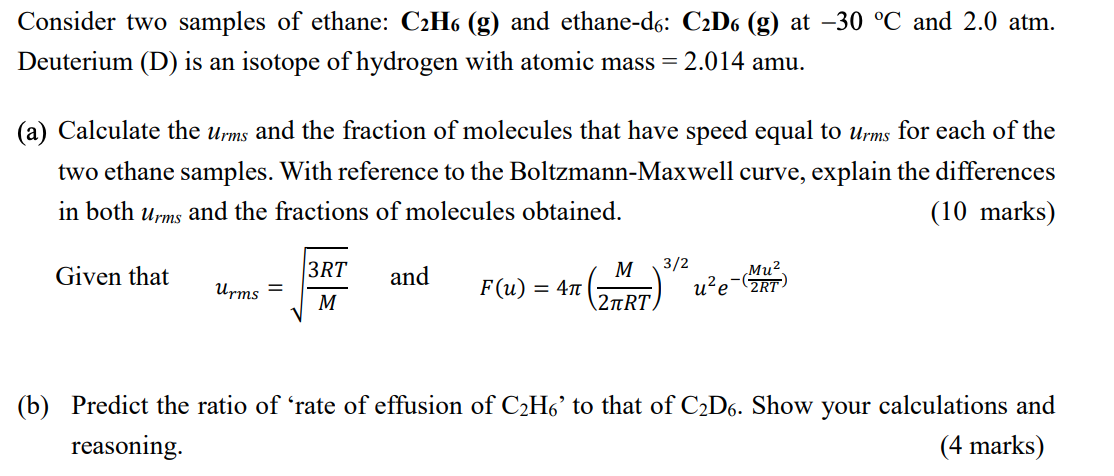 Solved Consider two samples of ethane: C2H6 (g) and | Chegg.com