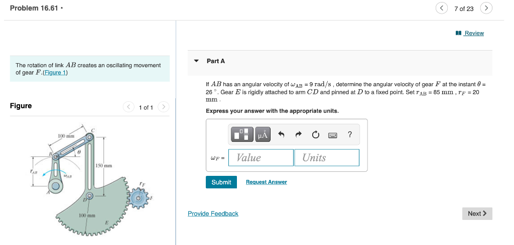 Solved Problem 16 61 The Rotation Of Link Ab Creates An
