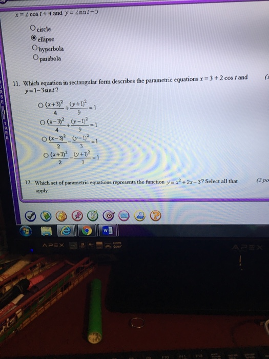 Solved Which Equation In Rectangular Form Describes The Chegg