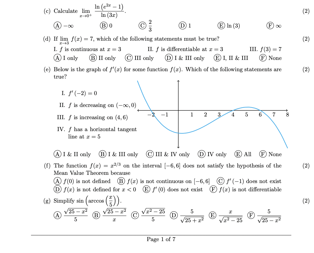 Solved Question C Calculate lim ln(e^2x-1)/ln(3x) | Chegg.com