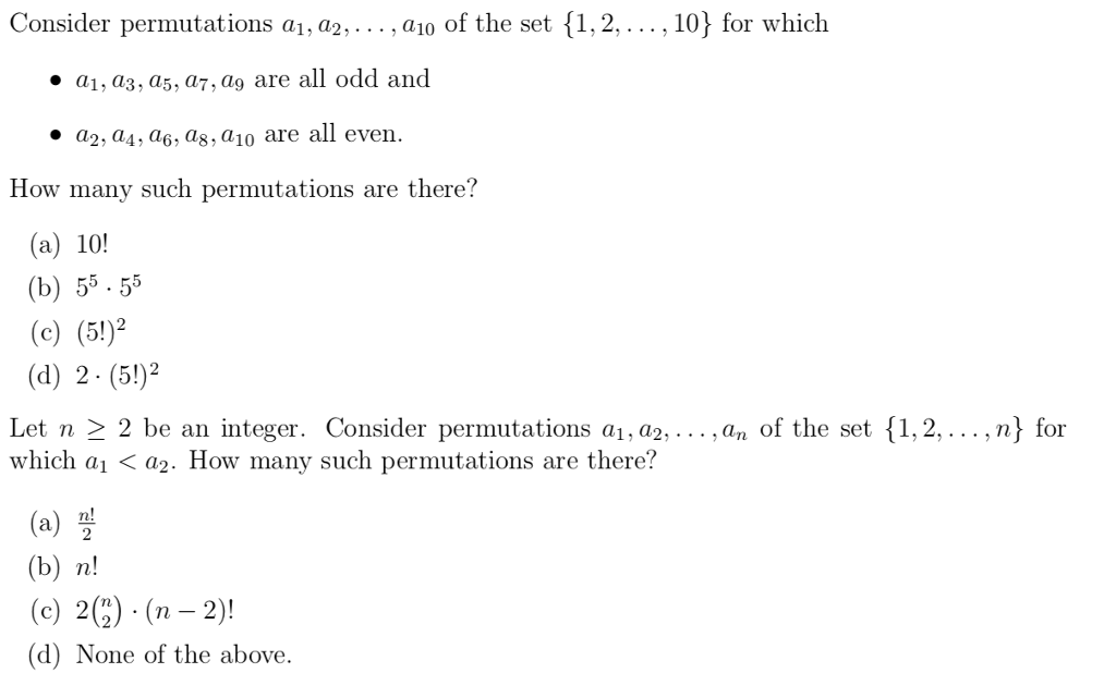 Solved Consider permutations al , аг, . . . , a10 of the | Chegg.com