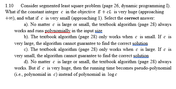 Solved 1.10 Consider segmented least square problem (page | Chegg.com