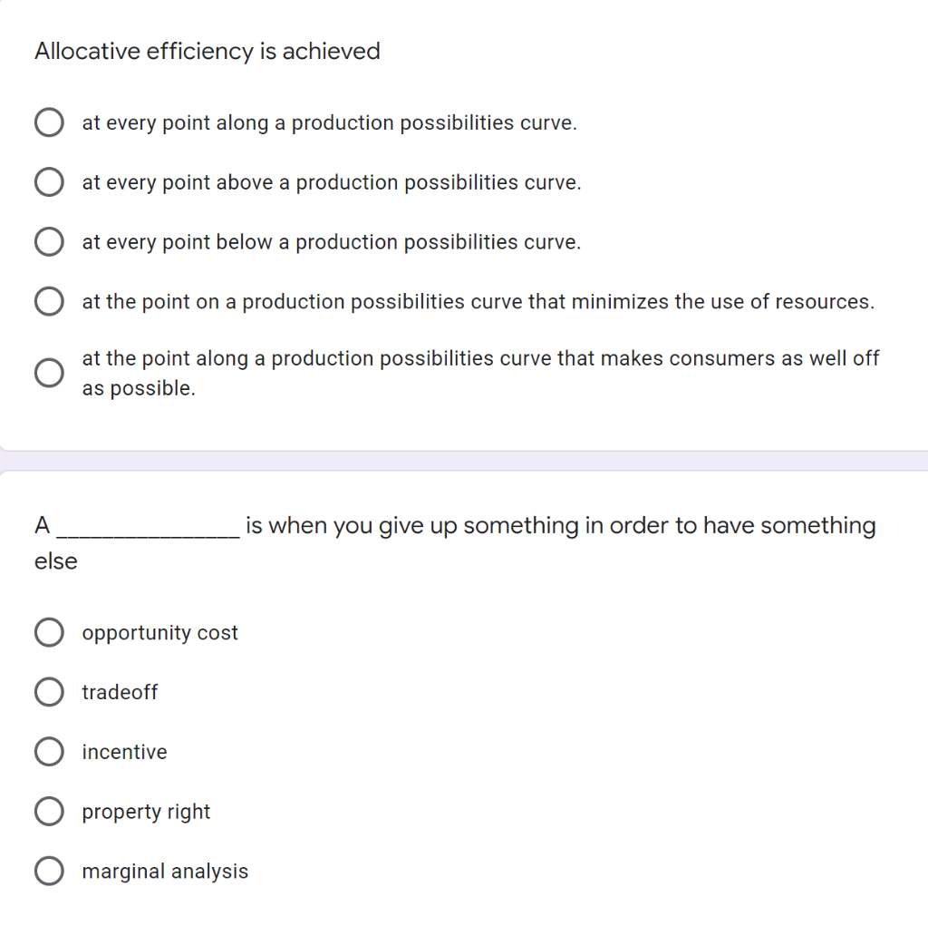 Solved Allocative efficiency is achieved at every point | Chegg.com