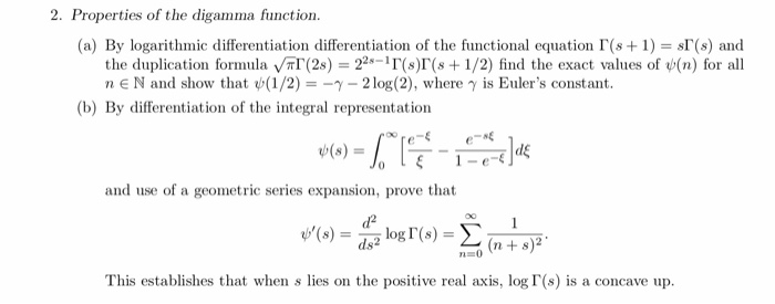 Solved 2 Properties Of The Digamma Function A By